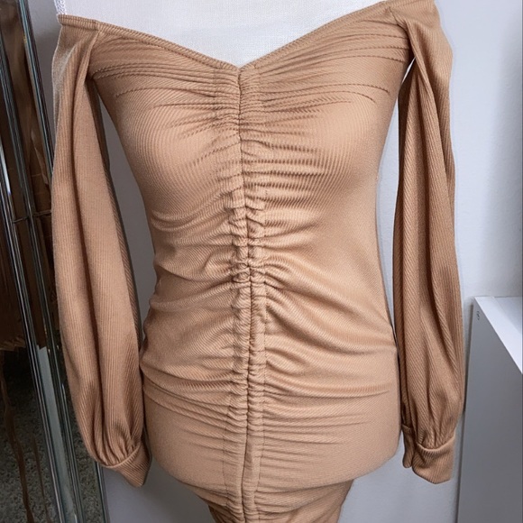 PrettyLittleThing | Dresses | Nude Scrunched String Adjustable Dress ...